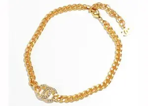 Chanel Crystal Cc Logo Necklace - Gold (ab8930)