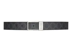 Gucci Gg Supreme Belt With Rectangular Buckle - Black
