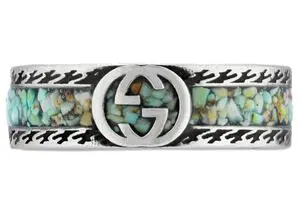 Gucci Ring With Interlocking G - Silver/brown/turquoise