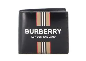 Burberry Bifold Icon Stripe Leather Wallet - Black