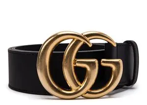 Gucci Double G Wide Leather Belt With Antique Brass Buckle - Black