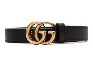 Gucci Double G Leather Belt With Antique Brass Buckle - Black