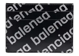 Balenciaga Allover Logo Print Cardholder - Black/silver/tone