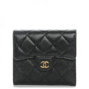 Chanel Flap Compact Wallet Quilted Caviar Goldtone