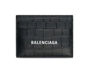 Balenciaga Cash Card Holder Crocodile Embossed - Black