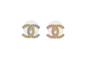Chanel CC Rhinestone Stud Earrings Multi