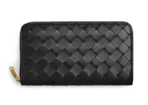 Bottega Veneta Zip Around Wallet Intrecciato - Nero