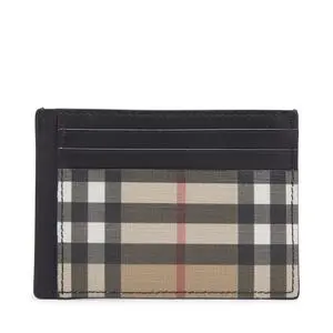 Burberry Vintage Check And Leather Money Clip Card Case 3 Slot - Archive Beige