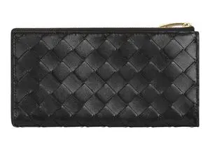 Bottega Veneta Intrecciato L Zip Around Wallet - Black