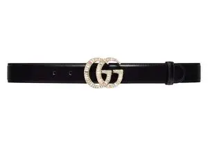 Gucci Gg Marmont Crystal Buckle Belt - Black