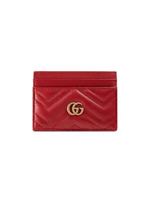 Gucci Gg Marmont Card Case Matelasse - Hibiscus Red