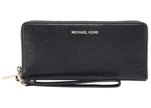 Michael Kors Leather Wallet With Metal Logo Patch - Black