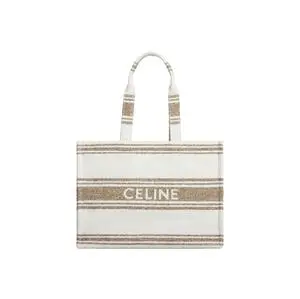 CELINE Large Cabas Striped Textile Tote