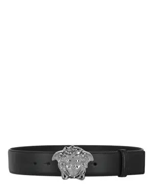Versace La Medusa Leather Belt - Black/ruthenium