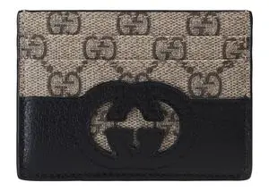 Gucci Card Case With Cutout Interlocking G - Beige/ebony