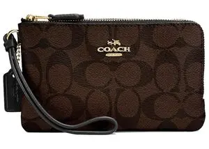 Coach Double Corner Zip Wristlet - Brown/black