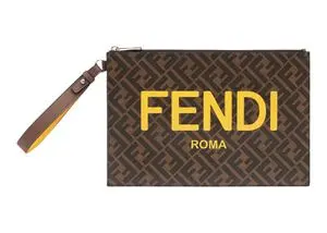 Fendi Flat Pouch With Ff Monogram - Brown/yellow