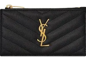Saint Laurent Monogram Fragments Zippered Card Case Grain De Poudre - Black