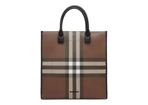 Burberry Exaggerated Check Slim Vertical Denny Tote - Dark Birch Brown/black