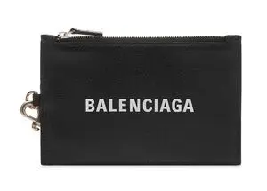 Balenciaga Logo Leather Passport Holder Lanyard - Black