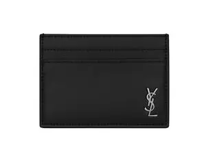 Saint Laurent Tiny Cassandre Card Case Silver Logo - Matte Black