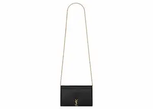 Saint Laurent Cassandre Chain Wallet In Glossy Smooth Leather - Black