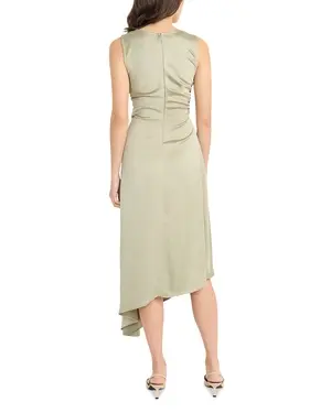 LUXELY Boat Neck Asymmetric Midi Dress - Tea