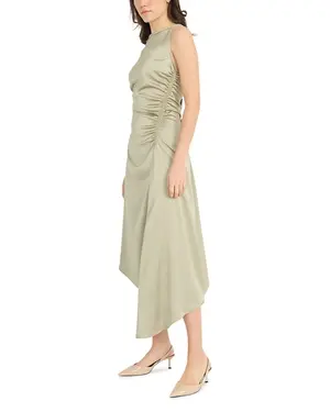 LUXELY Boat Neck Asymmetric Midi Dress - Tea
