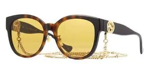 Gucci Round Sunglasses With Chain - Havana/yellow (gg1028sk/003)