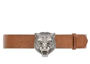 Gucci Feline Buckle Leather Belt - Brown