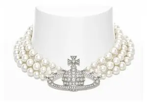 VIVIENNE WESTWOOD Three Row Pearl Bas Relief Choker - Silver