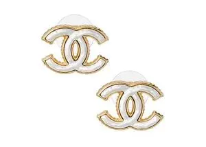 Chanel Cc Logo Stud Earrings - Gold/white (abb004)