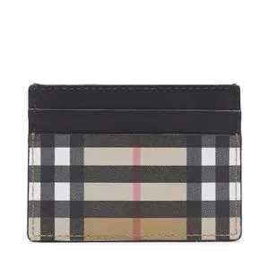 Burberry Vintage Check And Leather Card Case 4 Slot - Black