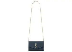 Saint Laurent Uptown Chain Wallet Grain De Poudre - Charron Blue