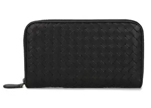 Bottega Veneta Intrecciato Weave Ziparound Wallet - Black