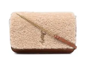 Saint Laurent Shearling Monogram Phone Holder Bag - Tan/beige