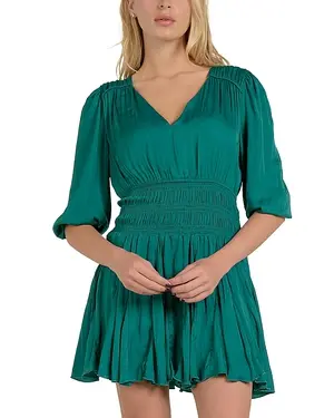 Elan Elbow Sleeve Smocked Mini Dress
