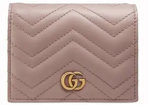 Gucci Marmont Gg Card Case Wallet Matelasse - Dusty Pink