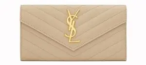 Saint Laurent Monogram Flap Wallet Matelasse Grain De Poudre Large - Powder