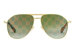 Gucci Aviator Frame Sunglasses With Top Bar - Shiny Yellow Gold/toned Metal Frame With Top Bar (‎706707 I3331 8037)