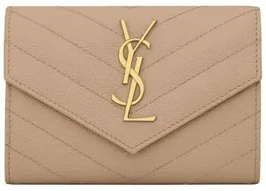 Saint Laurent Cassandre Grain De Poudre Envelope Wallet Small - Dark Beige