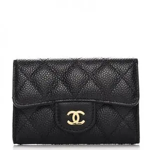 Chanel Card Holder Quilted Caviar Goldtone - Black