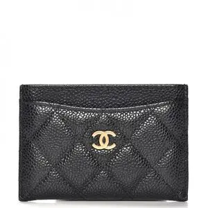 Chanel Classic Card Holder Quilted Caviar Goldtone - Black