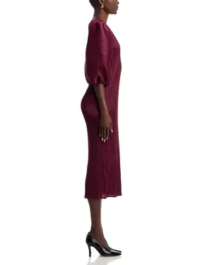 NANCY YANG Puff Sleeve Crinkled Dress - Wine