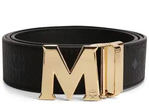 Mcm Claus M Reversible Belt Visetos 24k Gold - Black