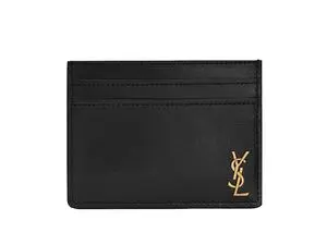 Saint Laurent Tiny Cassandre Card Case Gold Logo - Black