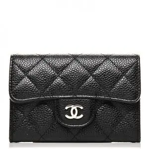 Chanel Flap Card Holder Quilted Caviar Silvertone - Black