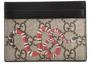 Gucci Card Case Gg Supreme Kingsnake Print - Beige/ebony
