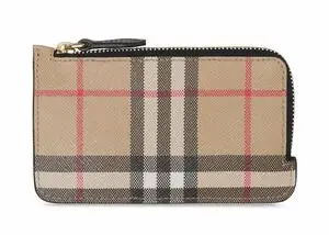 Burberry Vintage Check And Leather Zip Card Case - Black/beige
