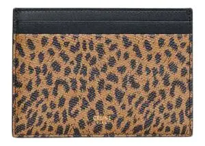 Celine Function Card Holder In Grained Calfskin With Leopard Print - Brown/black